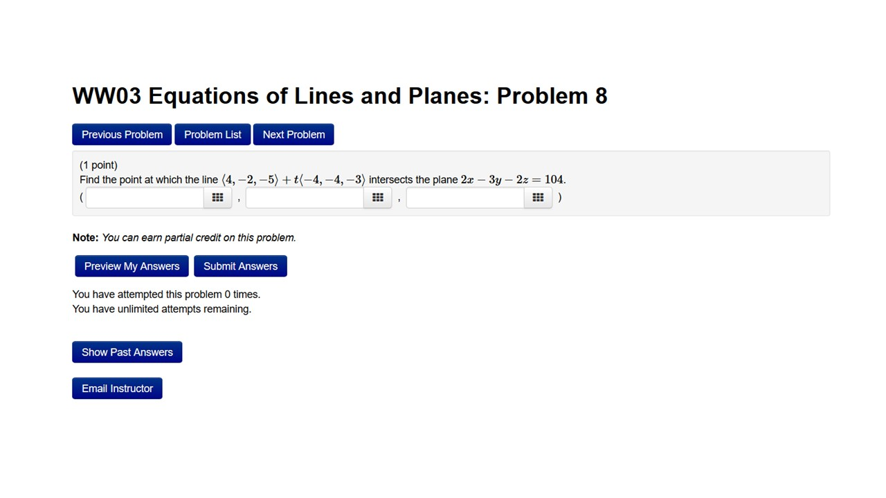 Solved WW03 Equations of Lines and Planes: Problem 8 | Chegg.com