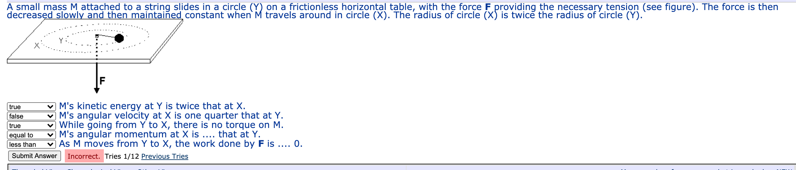 Solved A small mass M attached to a string slides in a | Chegg.com