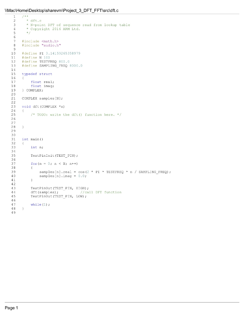 Program dft.c illustrates the DFT of an N-point, | Chegg.com