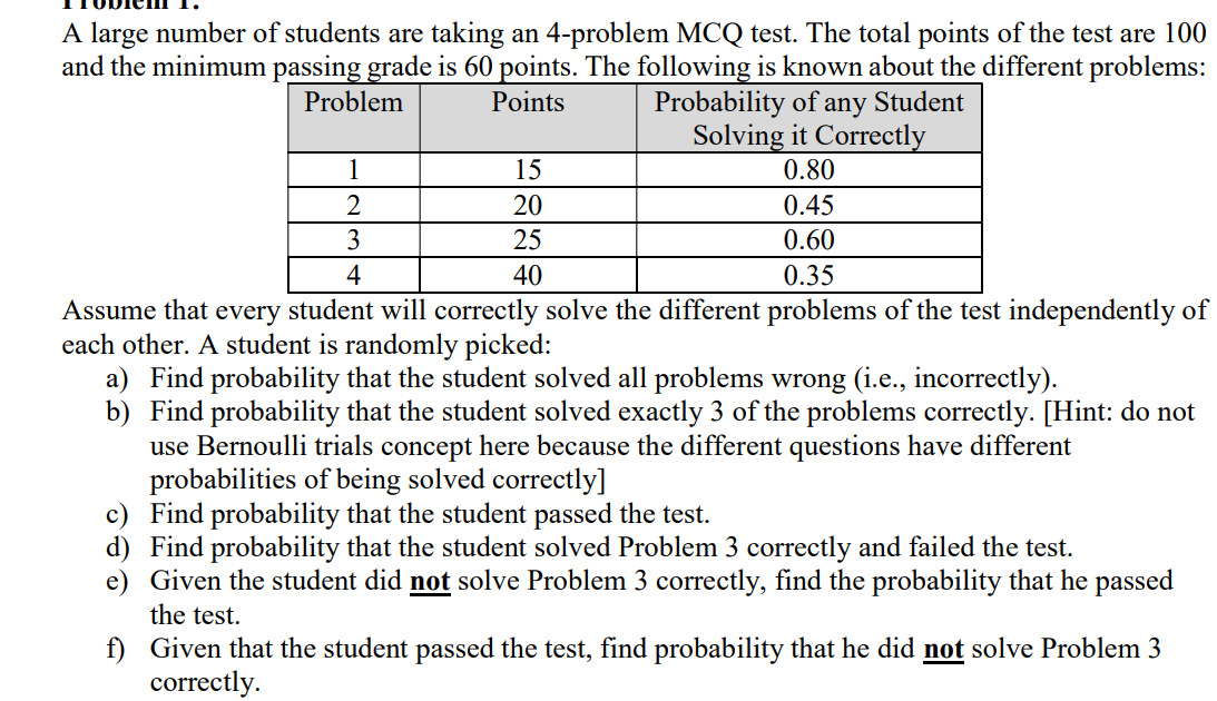 Solved A large number of students are taking an 4-problem | Chegg.com