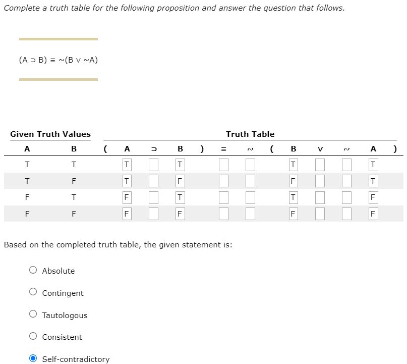 Solved Complete a truth table for the following proposition | Chegg.com