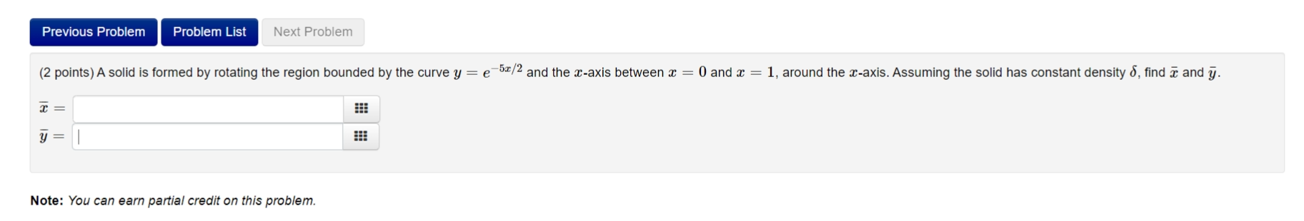 xˉ= yˉ= Note: You can earn partial credit on this | Chegg.com