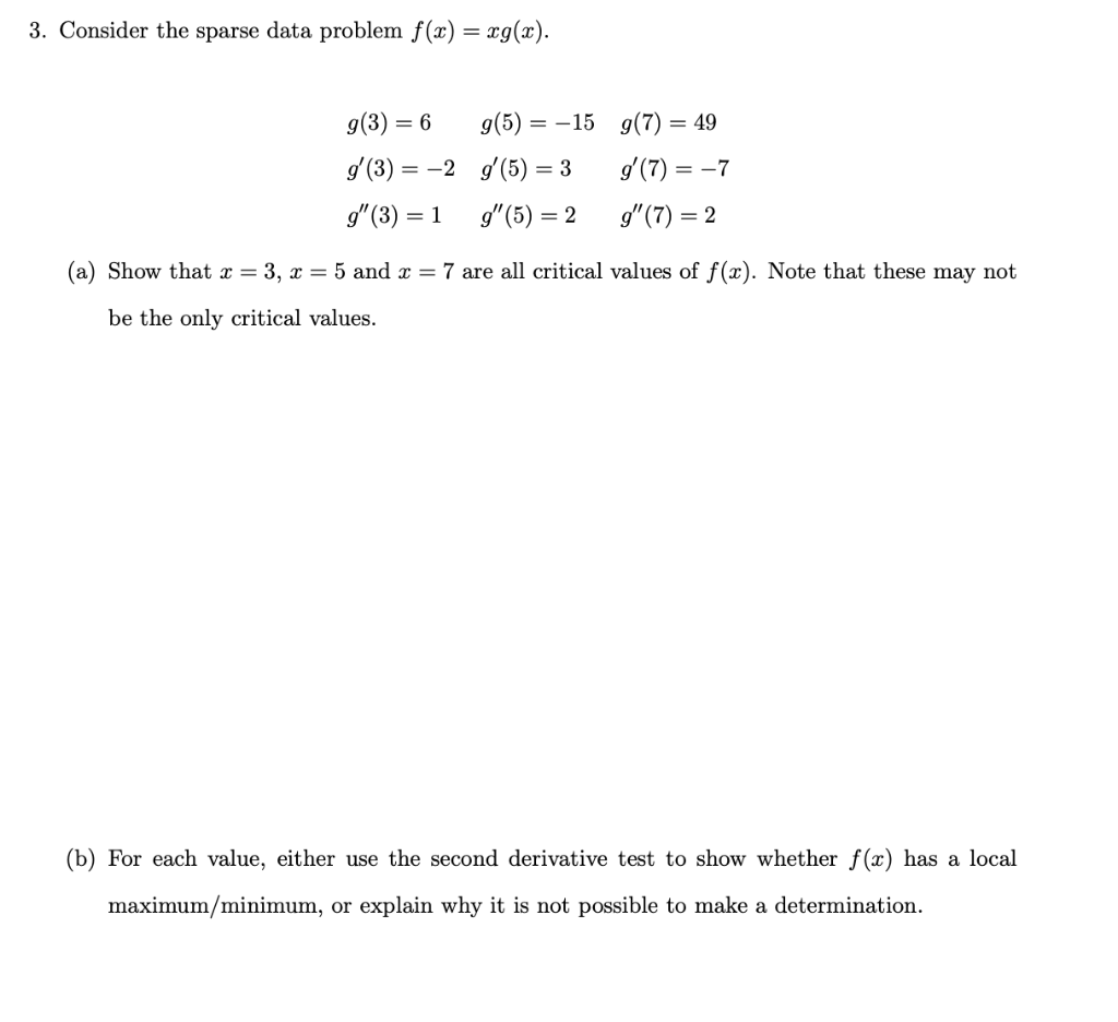 Solved 3. Consider the sparse data problem f(x) = xg(x). | Chegg.com