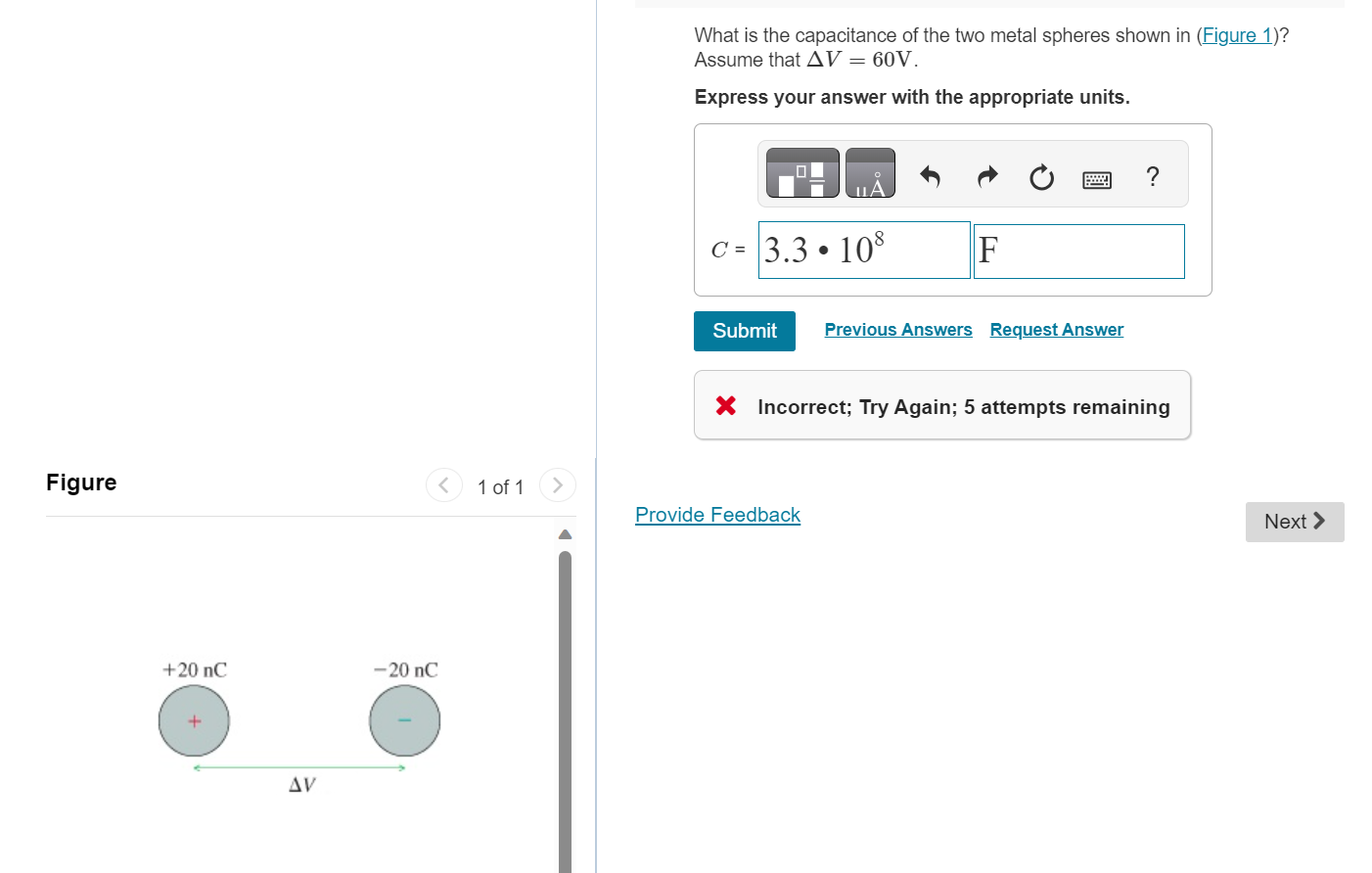 Solved What is the capacitance of the two metal spheres | Chegg.com
