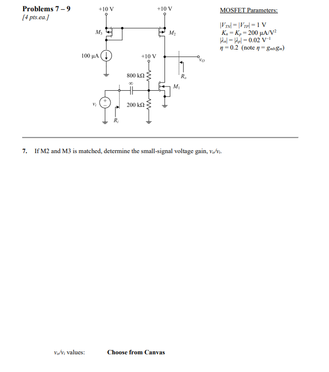 Solved Problems 7-9 MOSFET Parameters: [4 pts.ea.] | Chegg.com