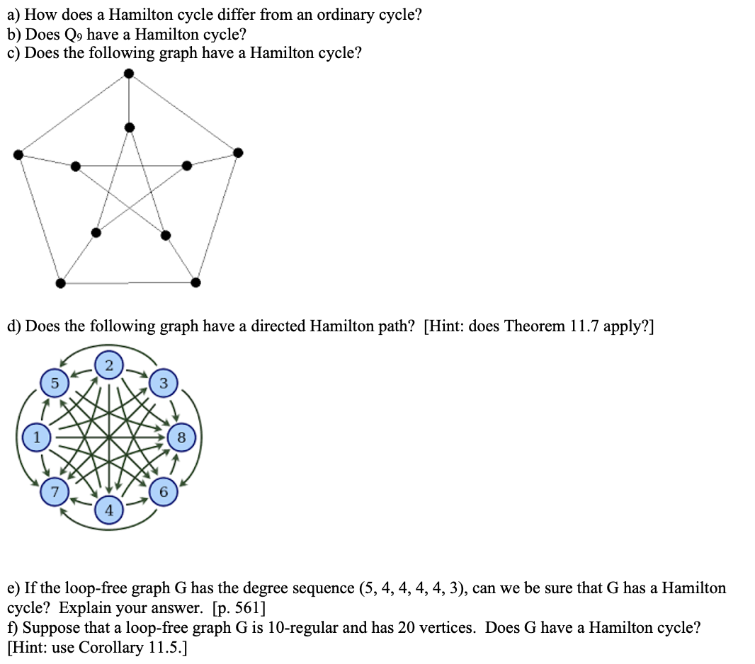 Solved a) How does a Hamilton cycle differ from an ordinary | Chegg.com