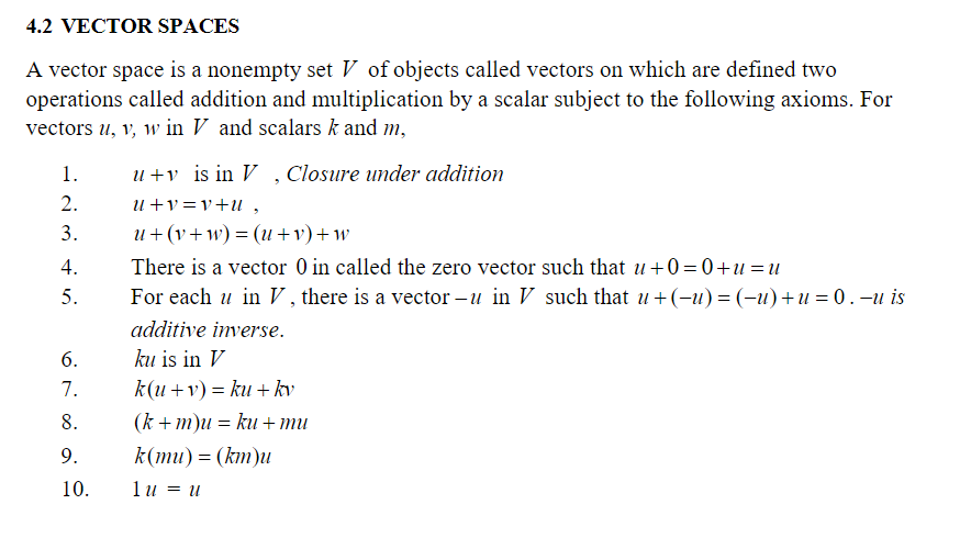 Solved 4.2 VECTOR SPACES A vector space is a nonempty set V | Chegg.com