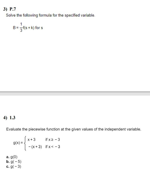 Solved 3) P.7 Solve the following formula for the specified | Chegg.com