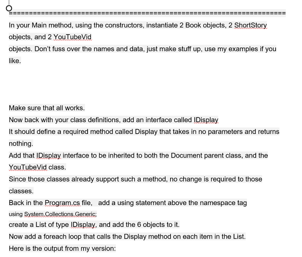 Solved C# [1] add a parent class, Document (Mark all your | Chegg.com