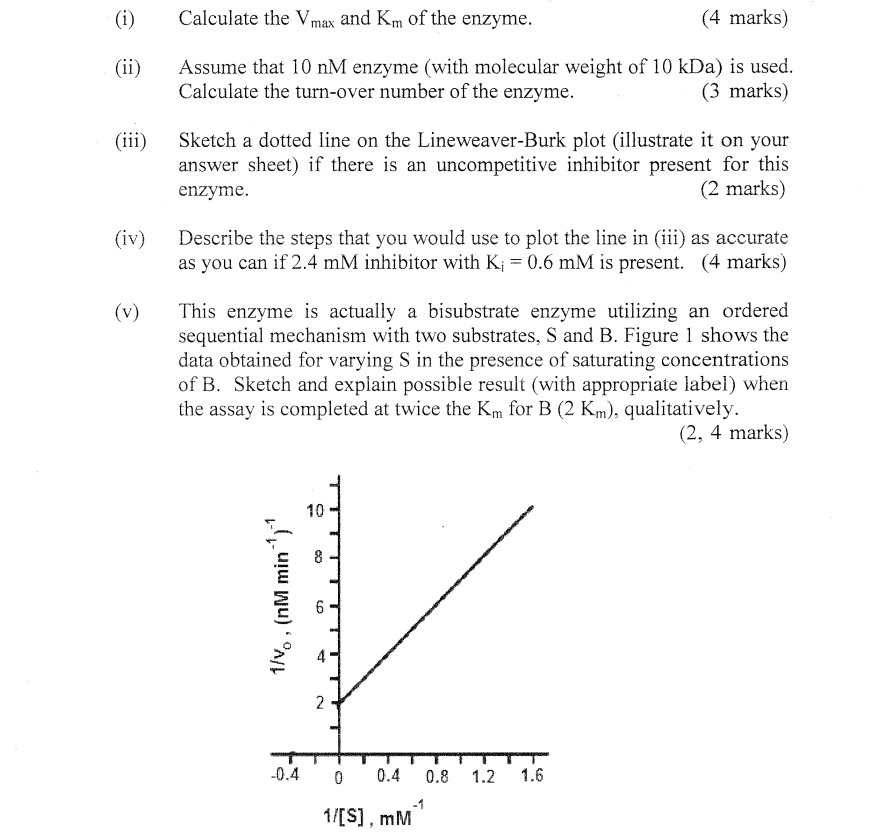 Solved (i) (ii) (iii) (iv) (v) Calculate the Vmax and Km of | Chegg.com