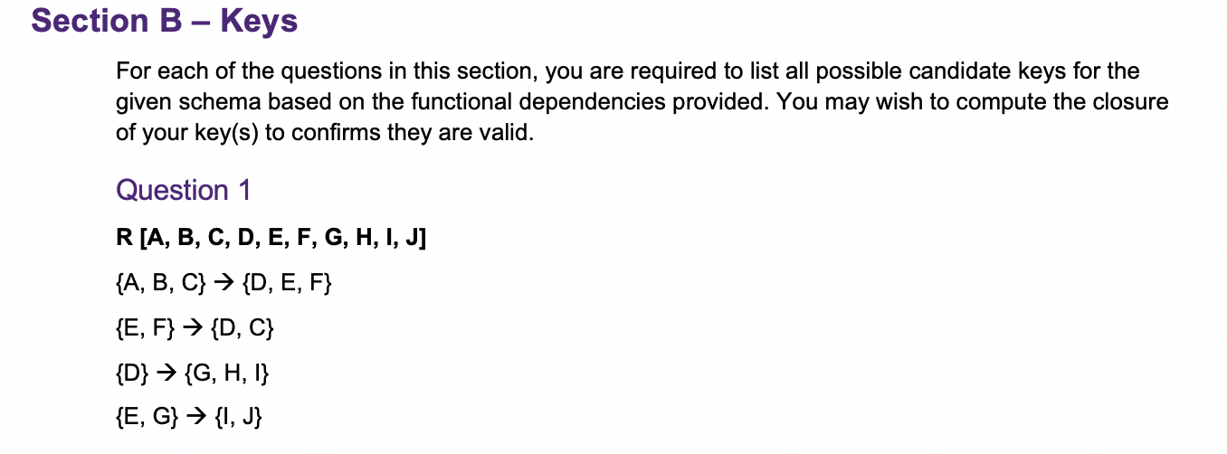 Solved Section B - Keys For each of the questions in this | Chegg.com