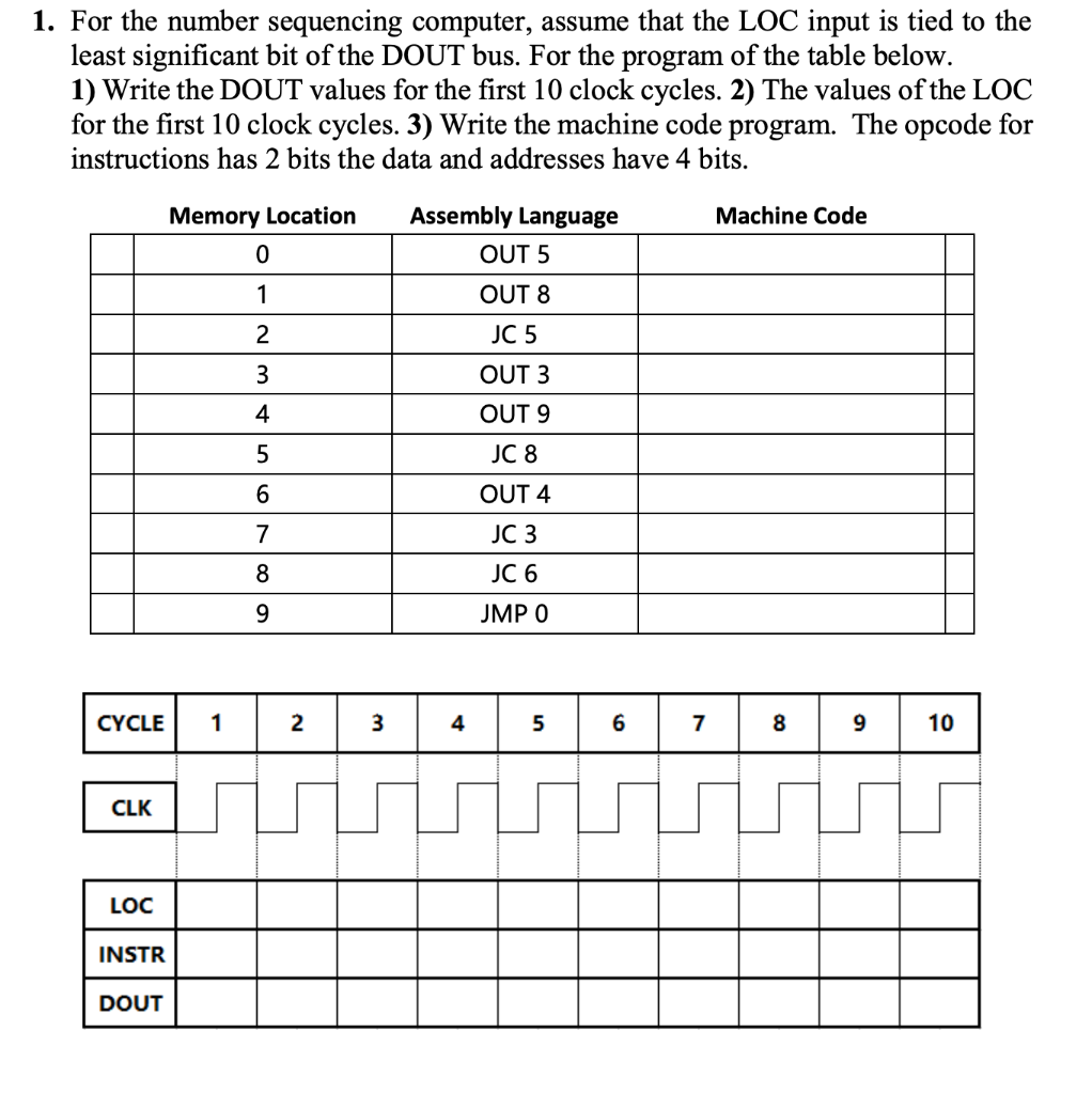 Solved 1. For the number sequencing computer, assume that | Chegg.com