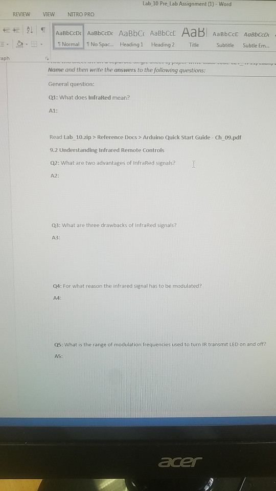 Solved Lab 10 Pre Lab Assignment (1)-Word REVIEW VEW NITRO | Chegg.com