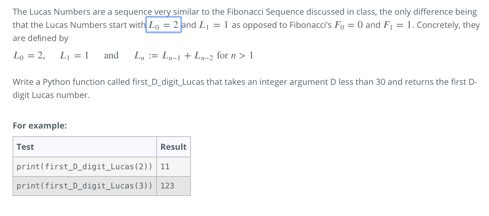 Solved 2 and L1 = The Lucas Numbers are a sequence very | Chegg.com