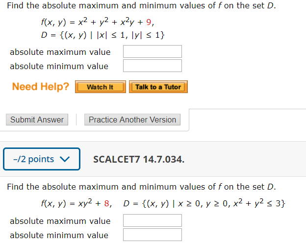 Solved Find The Absolute Maximum And Minimum Values Off On