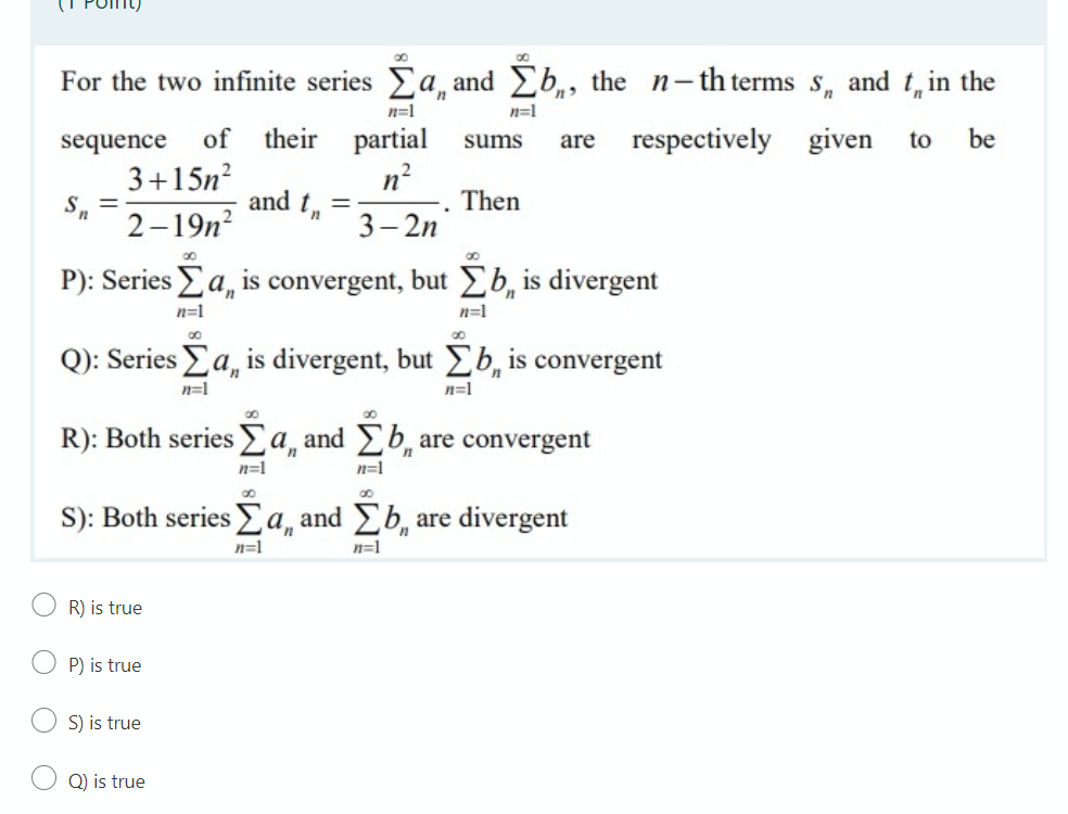 Solved n n=1 n=1 sums sequence of are to be For the two | Chegg.com