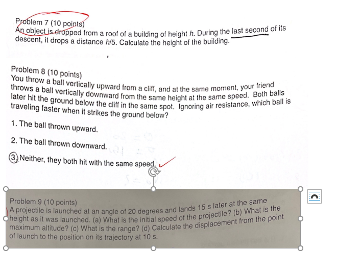 Solved Problem 7 (10 points) An object is dropped from a | Chegg.com