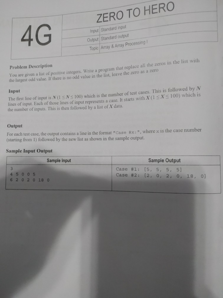 Solved ZERO TO HERO 4G Input Standard input Output Standard | Chegg.com