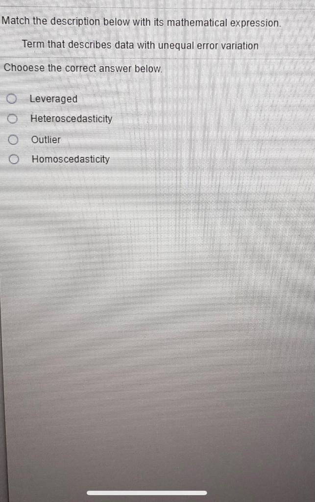 Solved Match the description below with its mathematical | Chegg.com