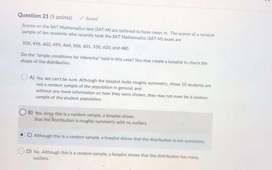 Solved Question 21 (5 points) Saved Scores on the SAT | Chegg.com