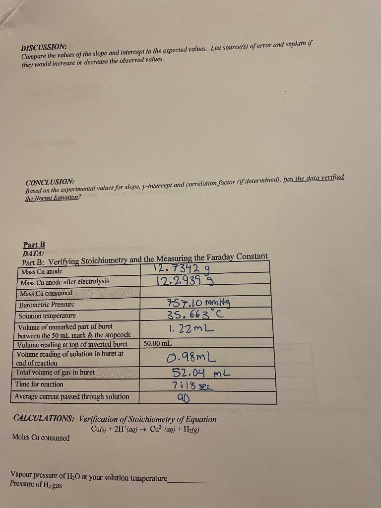Solved DATA: Part A: Verifying the Nernst Equation | Chegg.com