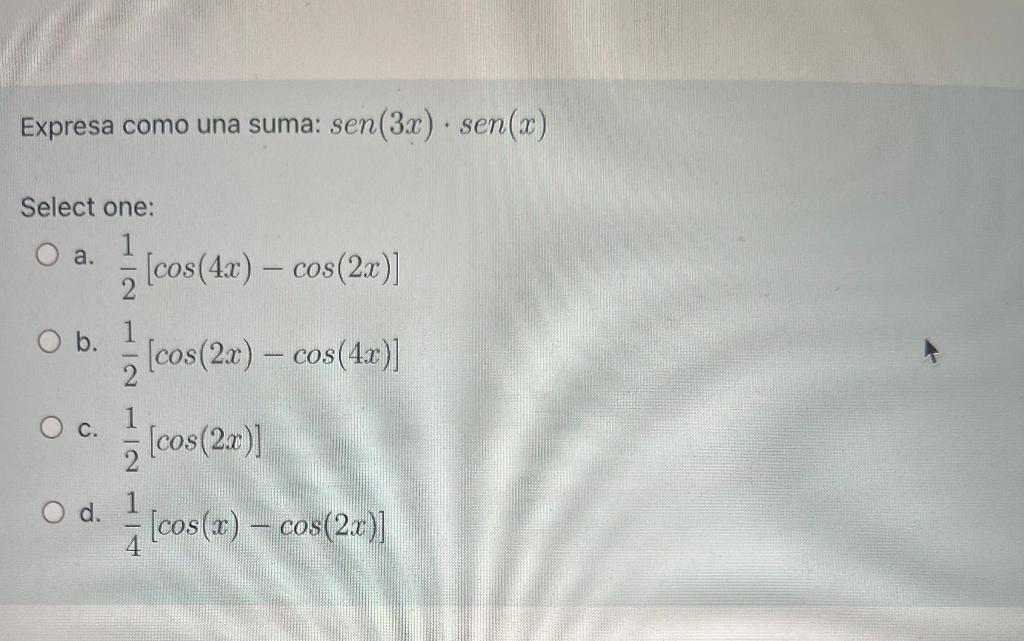 Solved a como una suma: sen(3x)⋅sen(x) | Chegg.com