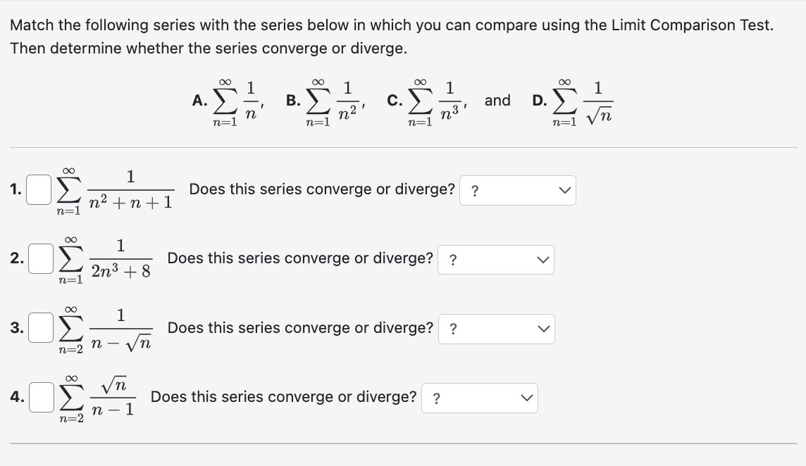 Solved Match the following series with the series below in | Chegg.com