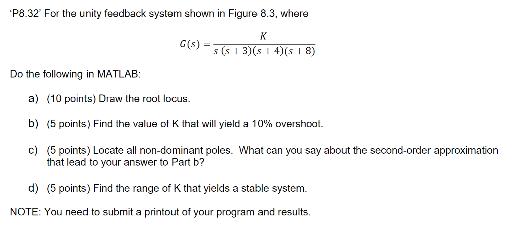 Solved 'P8.32 For the unity feedback system shown in Figure | Chegg.com