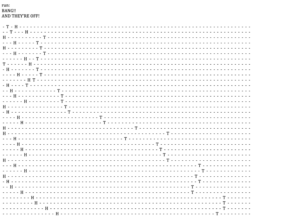 Solved IN JAVA (Simulation: The Tortoise and the Hare) In | Chegg.com