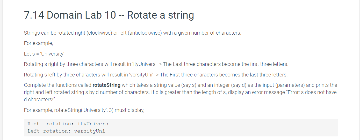 Solved 7.14 Domain Lab 10 -- Rotate a string Strings can be | Chegg.com