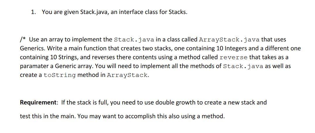 Stackjava Public Interface Stack 