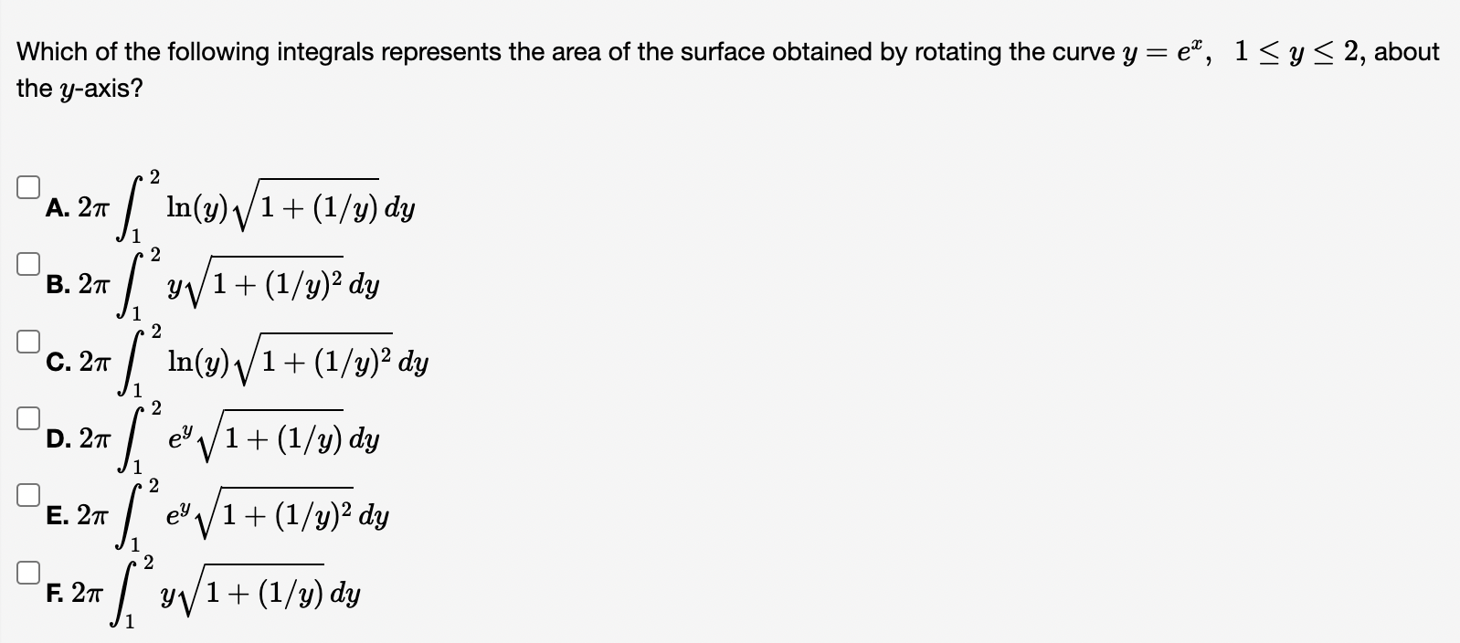 Solved Which of the following integrals represents the area | Chegg.com