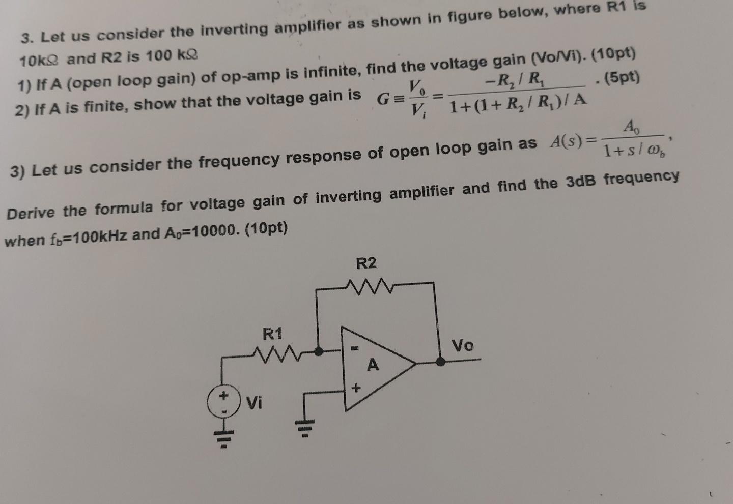 Solved 3. Let us consider the inverting amplifier as shown | Chegg.com