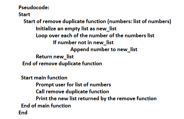 Solved Pseudocode Start Start Of Remove Duplicate Function 