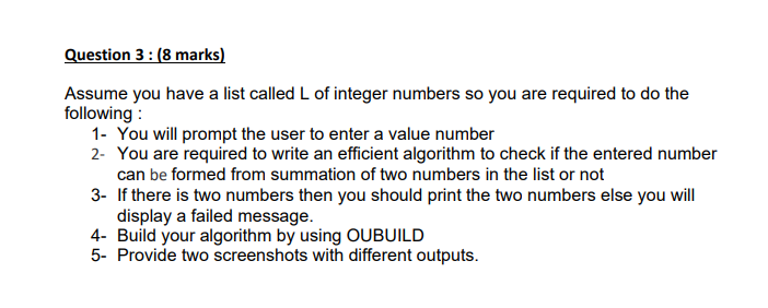 Solved I need to solve my question with ( OuBuild ) | Chegg.com