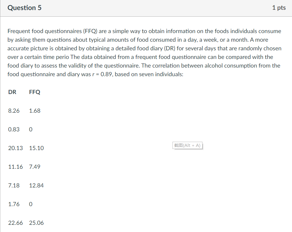 Solved Question 5 1 pts Frequent food questionnaires (FFQ) | Chegg.com