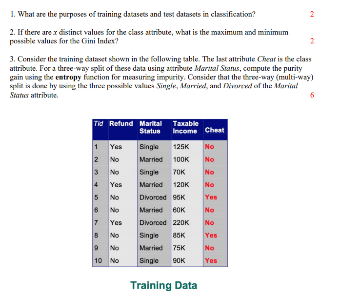 Solved 1. What are the purposes of training datasets and | Chegg.com