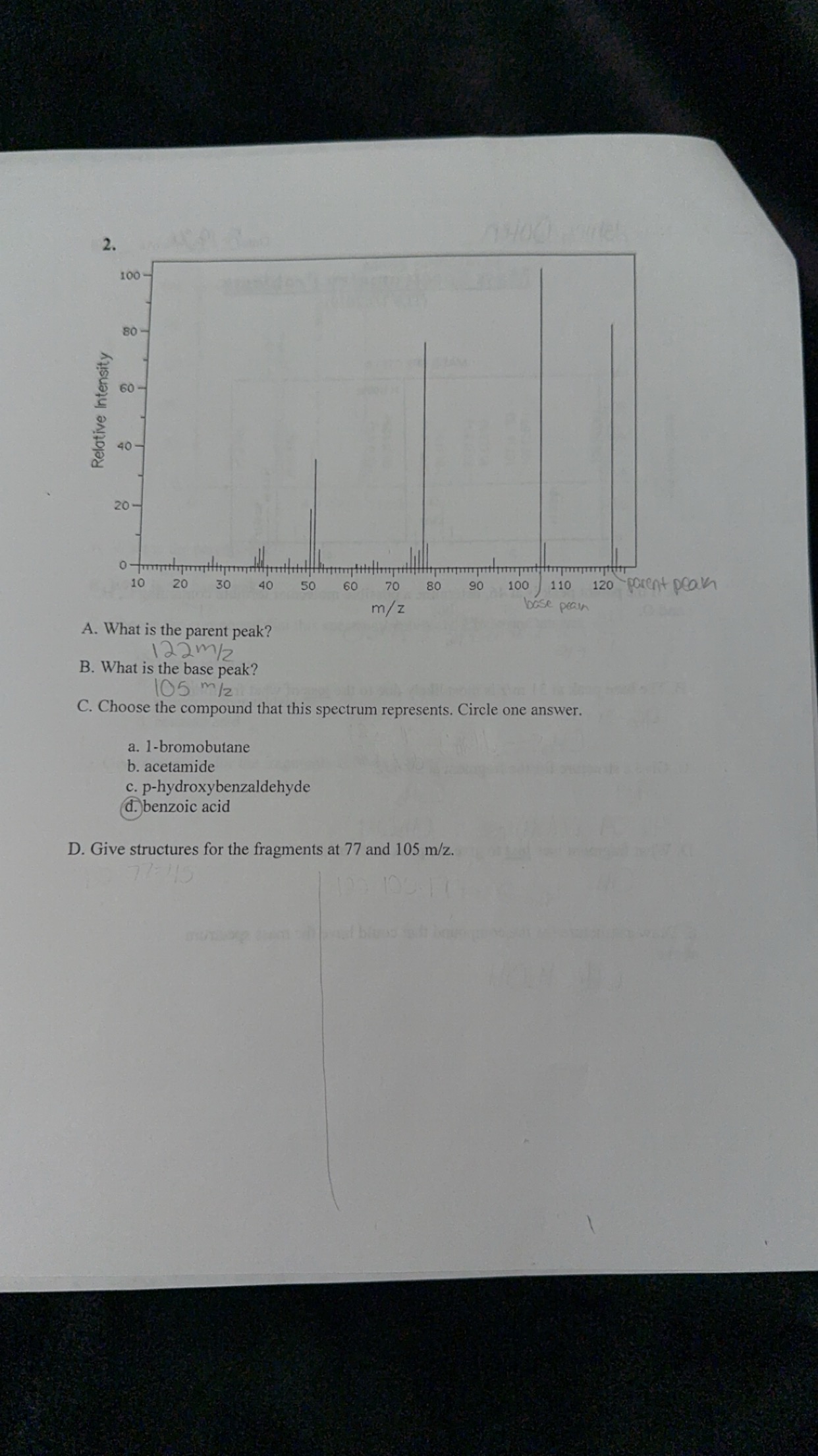 Solved mz ﻿A. ﻿What is the parent peak?44mzB. ﻿What is the | Chegg.com