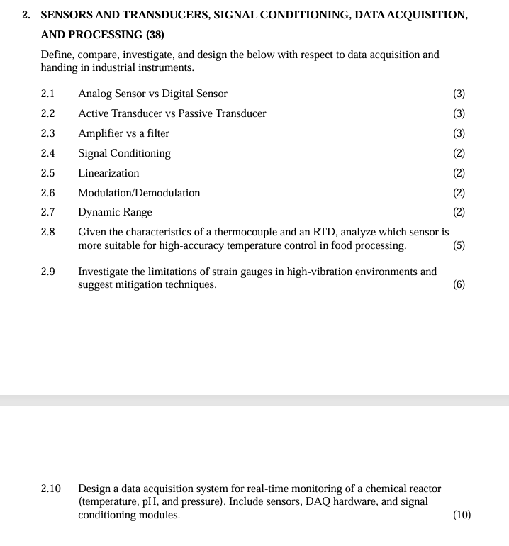 Solved 2. ﻿SENSORS AND TRANSDUCERS, SIGNAL CONDITIONING, | Chegg.com