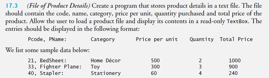 Solved 17.3 (File of Product Details) Create a program that | Chegg.com