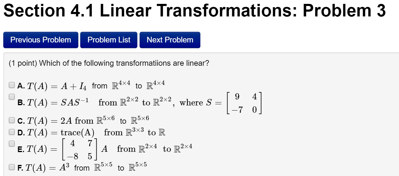 Solved Section 4 1 Linear Transformations Problem 3