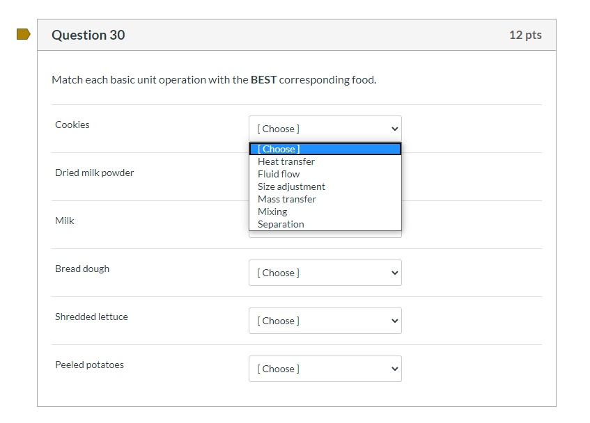 Solved Question 30 12 pts Match each basic unit operation | Chegg.com