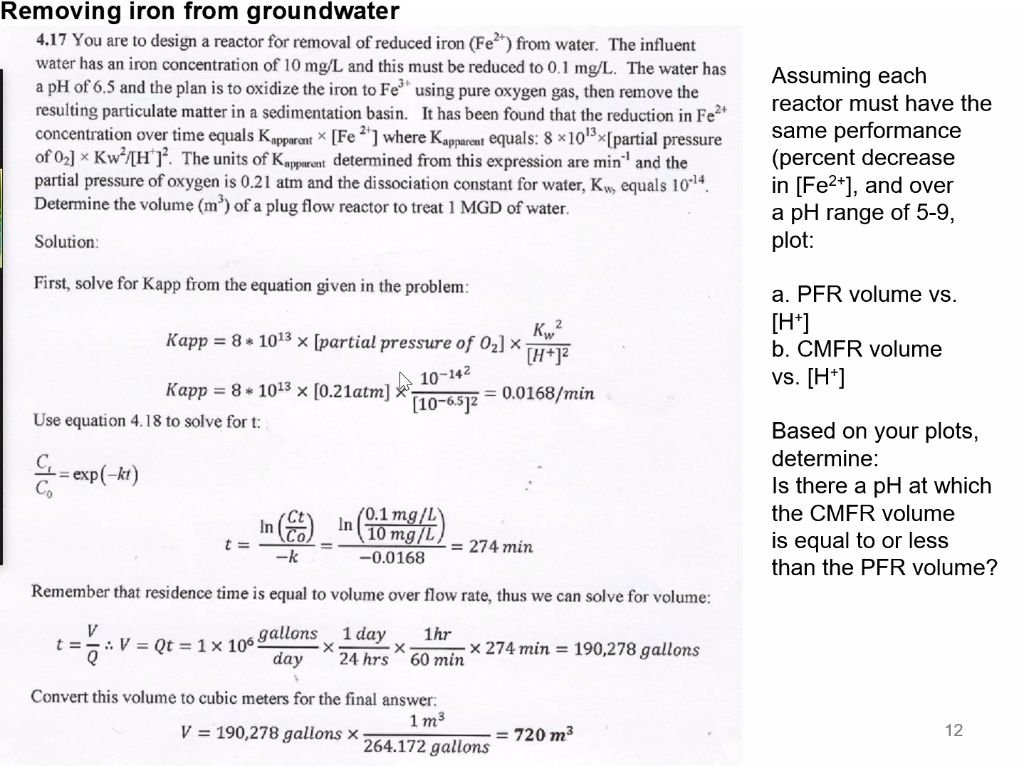 Construct two plots in Excel: PFR volume vs [H+] | Chegg.com