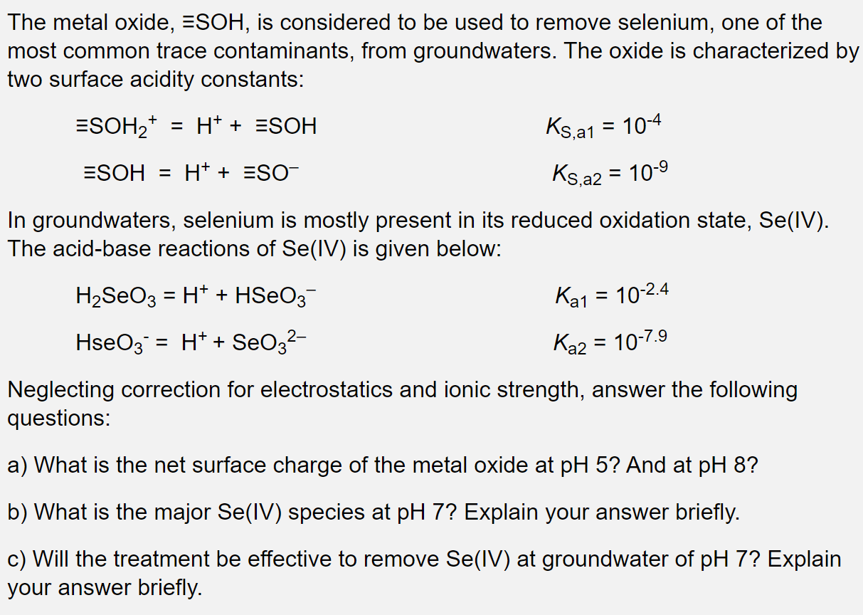 Solved The metal oxide, \\( \\equiv \\mathrm{SOH} \\), is | Chegg.com