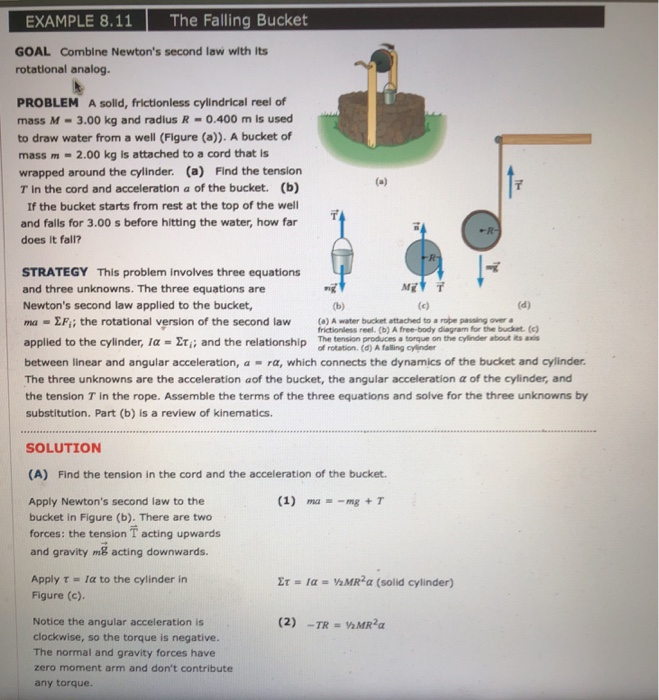 Solved EXAMPLE 8.11The Falling Bucket GOAL Combine Newton's | Chegg.com