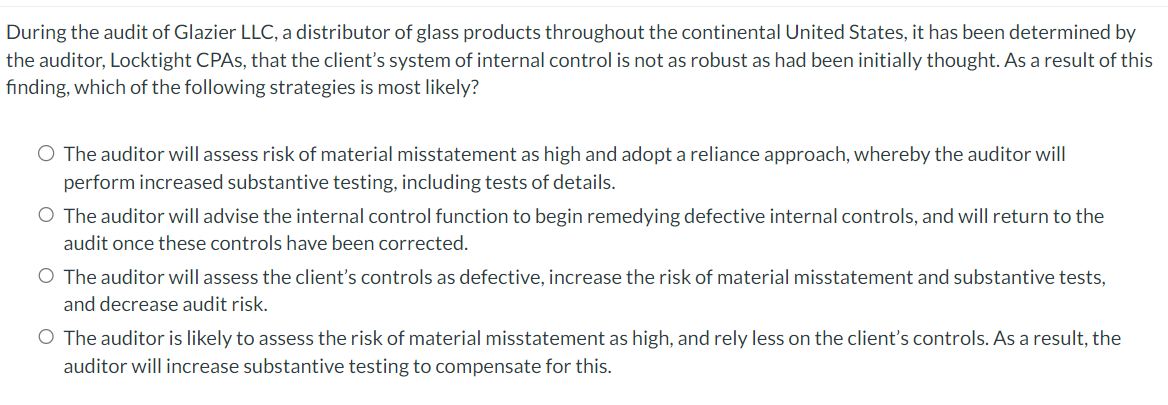 During the audit of Glazier LLC, a distributor of | Chegg.com