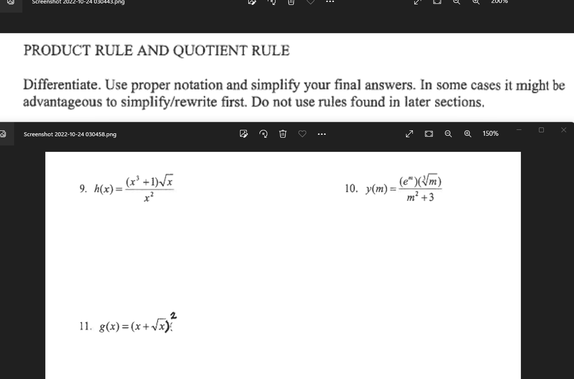 Solved PRODUCT RULE AND QUOTIENT RULE Differentiate. Use | Chegg.com