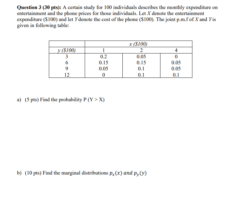 Solved Question 3 (30 ﻿pts): A certain study for 100 | Chegg.com