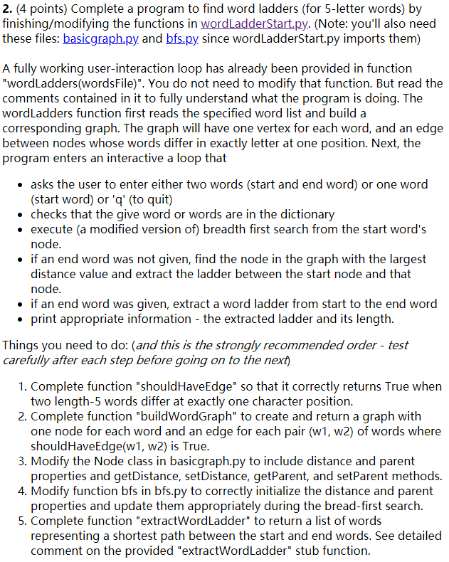 2. (4 points) Complete a program to find word ladders | Chegg.com