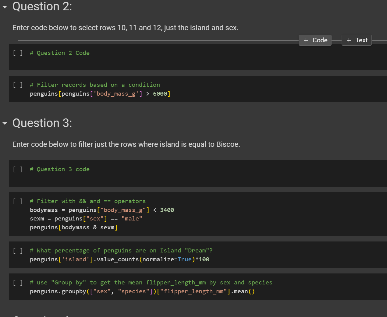 Solved Question 2: Enter code below to select rows 10, 11 | Chegg.com